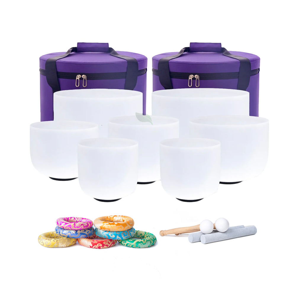 Perfect Pitch 8"-14" Crystal Singing Bowl Set Classic White Sound bowl ...